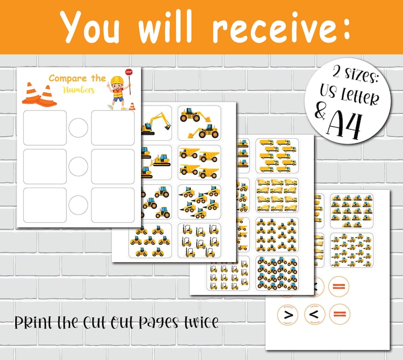 Construction Trucks Number Comparison Activity: Preschool Math (digital ...
