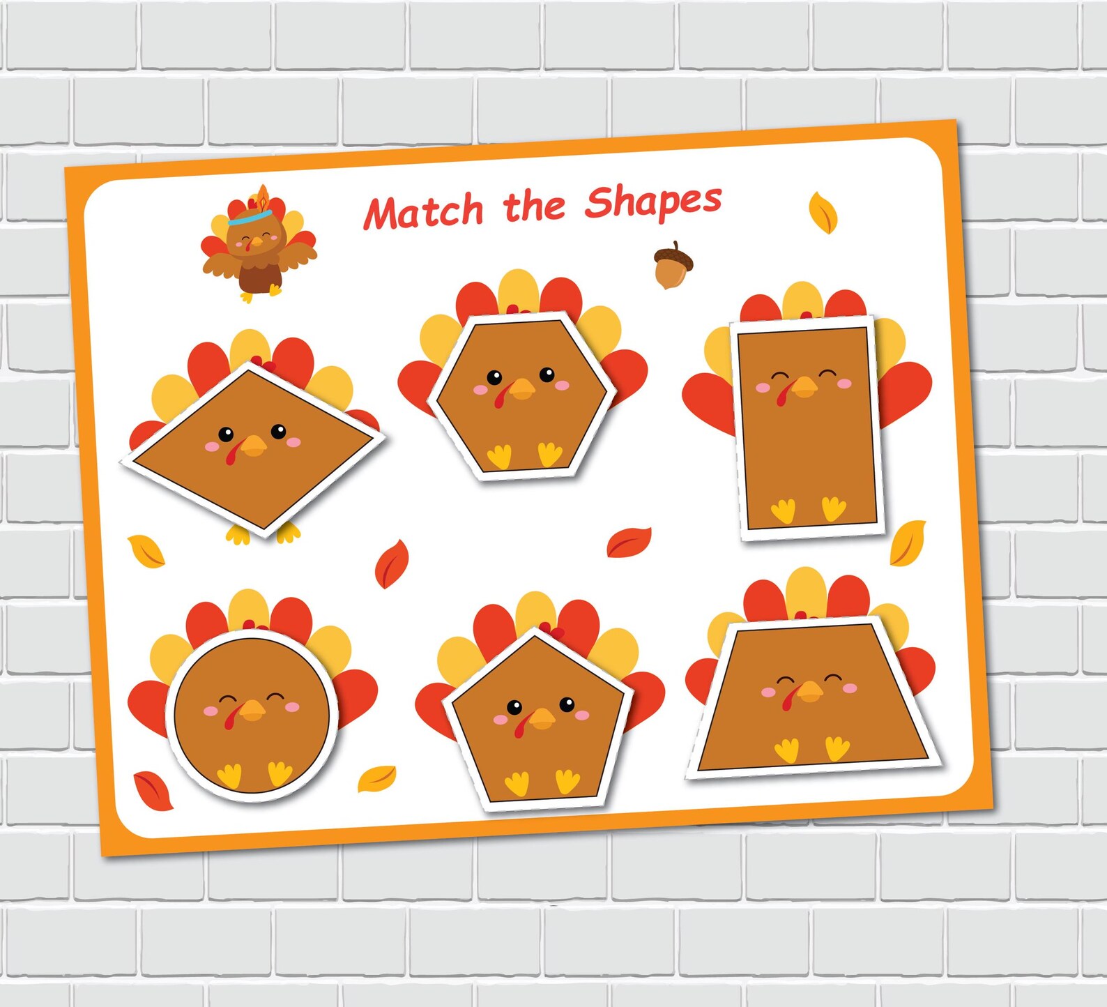 Turkey Shape Matching Activity, 2D Shapes, Thanksgiving Busy Book Page ...