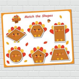 Turkey Shape Matching Activity, 2D Shapes, Thanksgiving Busy Book Page ...