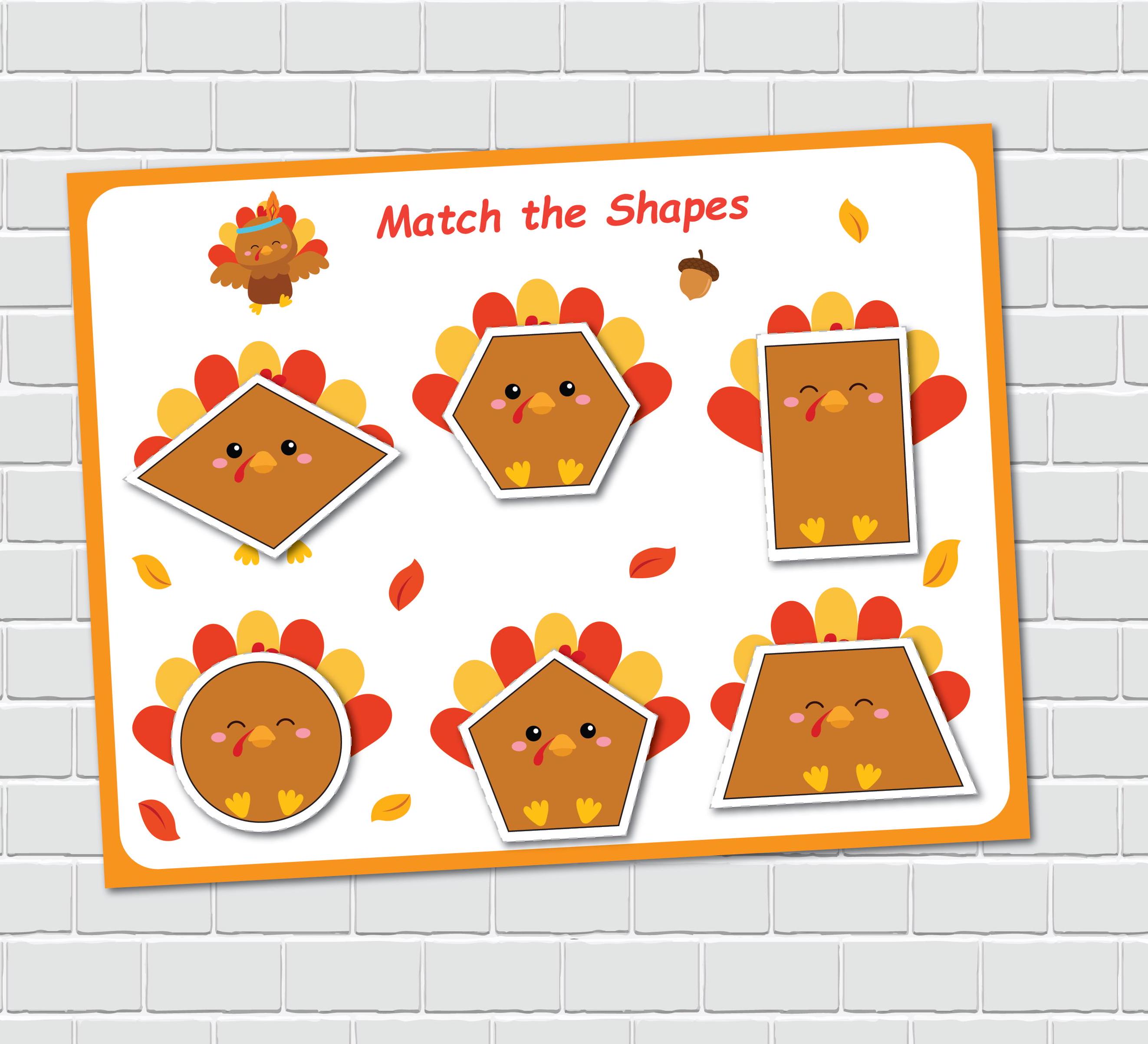 Turkey Shape Matching Activity, 2D Shapes, Thanksgiving Busy Book Page ...