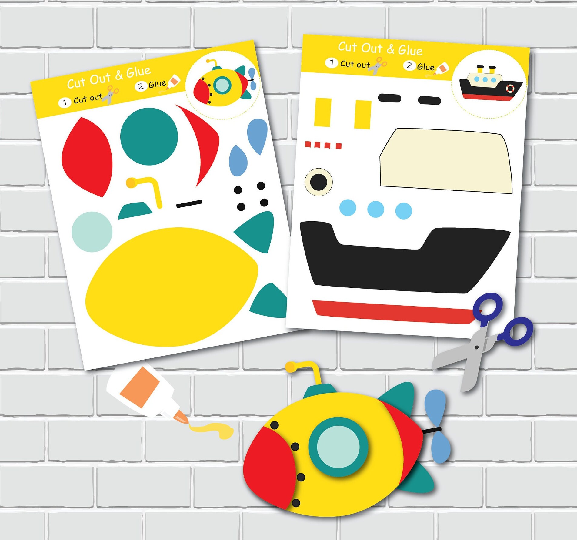 Cut Out and Glue. Transportation Theme Scissors Practice for Kids ...