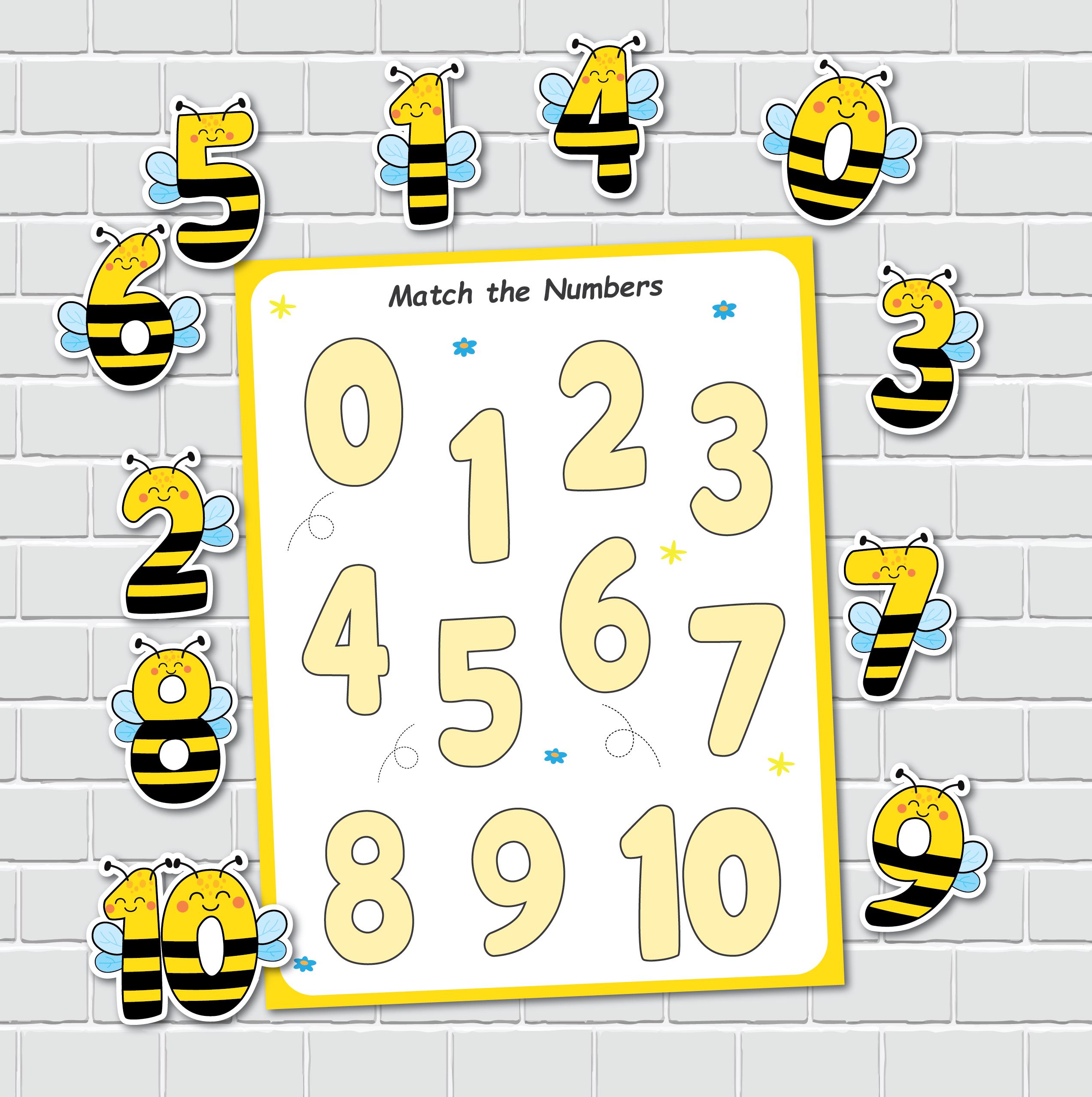 Bees Numbers Matching Activity, Toddler Busy Book, Learning Binder, Pre ...