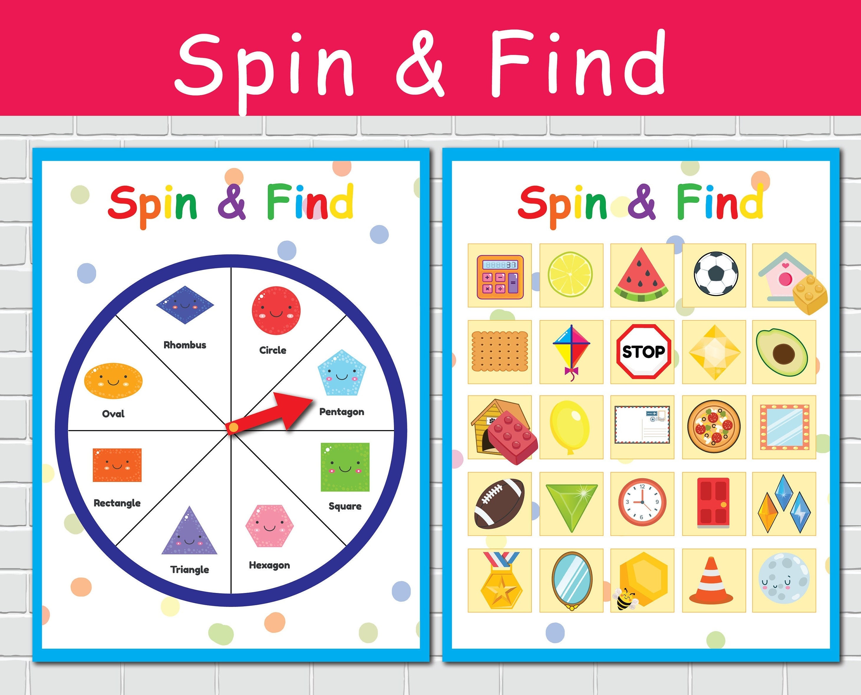 Shapes Spin & Find Game Printable Activities for Kids. - Etsy