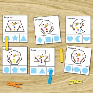 Snowman Shapes Clip Cards, 2D Shapes, Winter Activities, File Folder ...