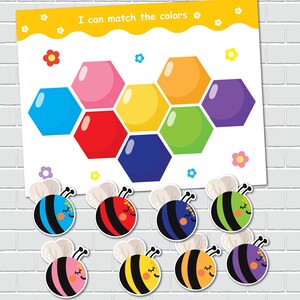 Bee Color Matching Activity, Toddler Printable, Montessori Materials ...