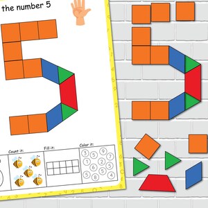 Numbers Pattern Blocks Activity, STEM Challenge Cards for Preschool and ...