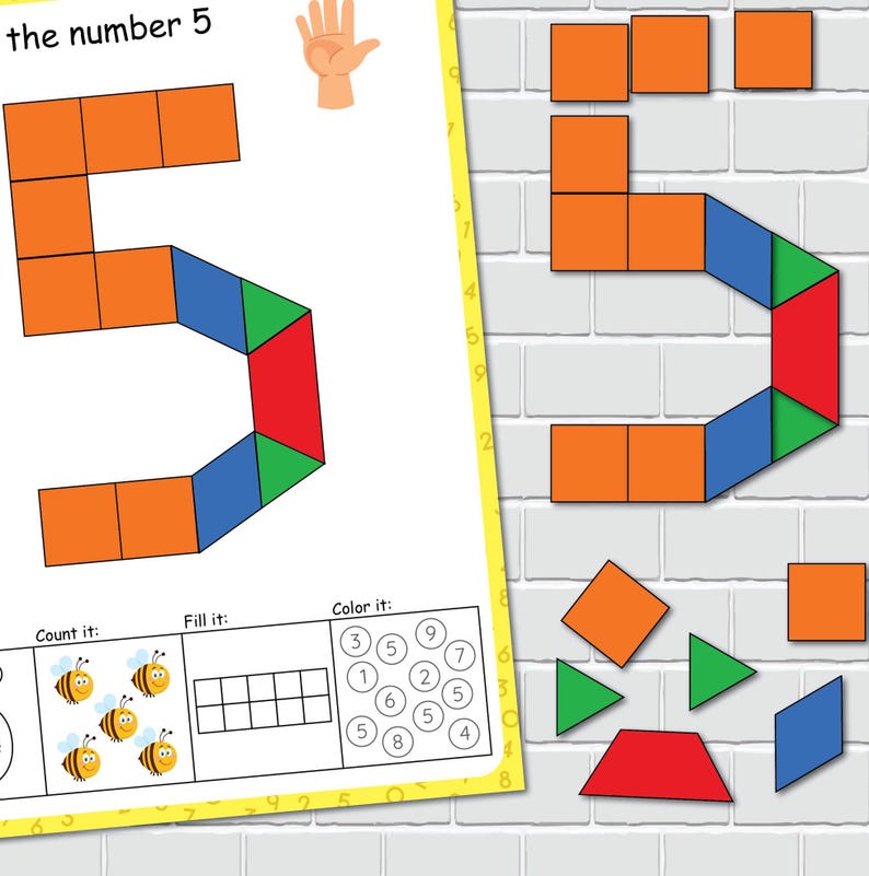 Numbers Pattern Blocks Activity, STEM Challenge Cards for Preschool and ...