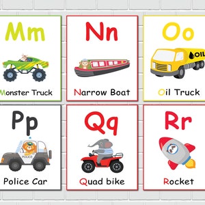 Alphabet Flashcards, Transportation Theme, ABC Printable Flash Cards ...
