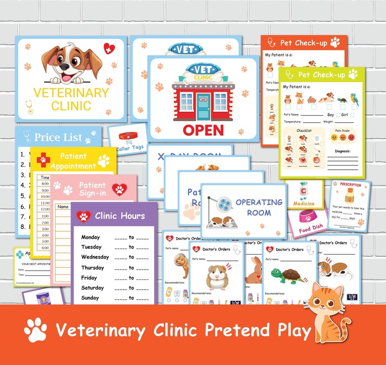 Vet Clinic Pretend Play, Printable Veterinary Dramatic Play Kit for ...