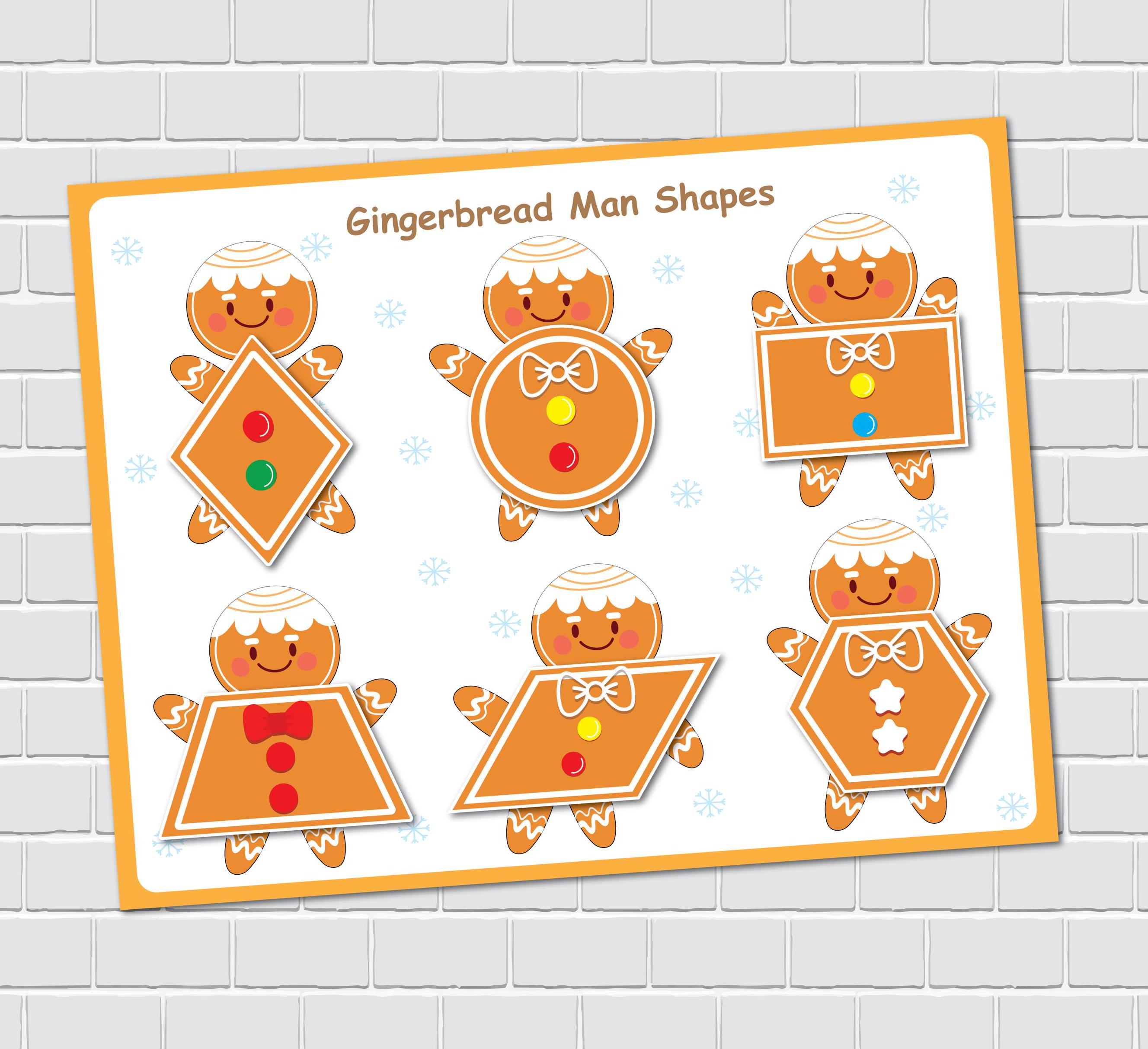 Gingerbread Man Shape Matching Game, 2D Shapes, Christmas Activity ...
