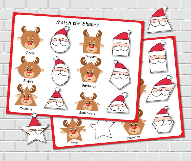 Santa Shapes Matching Activity, 2D Shapes, Christmas Busy Book Page ...