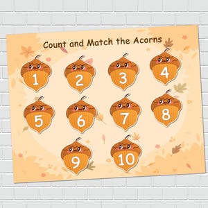 Acorn Number Matching Game: Fall Montessori Activity (digital Download ...