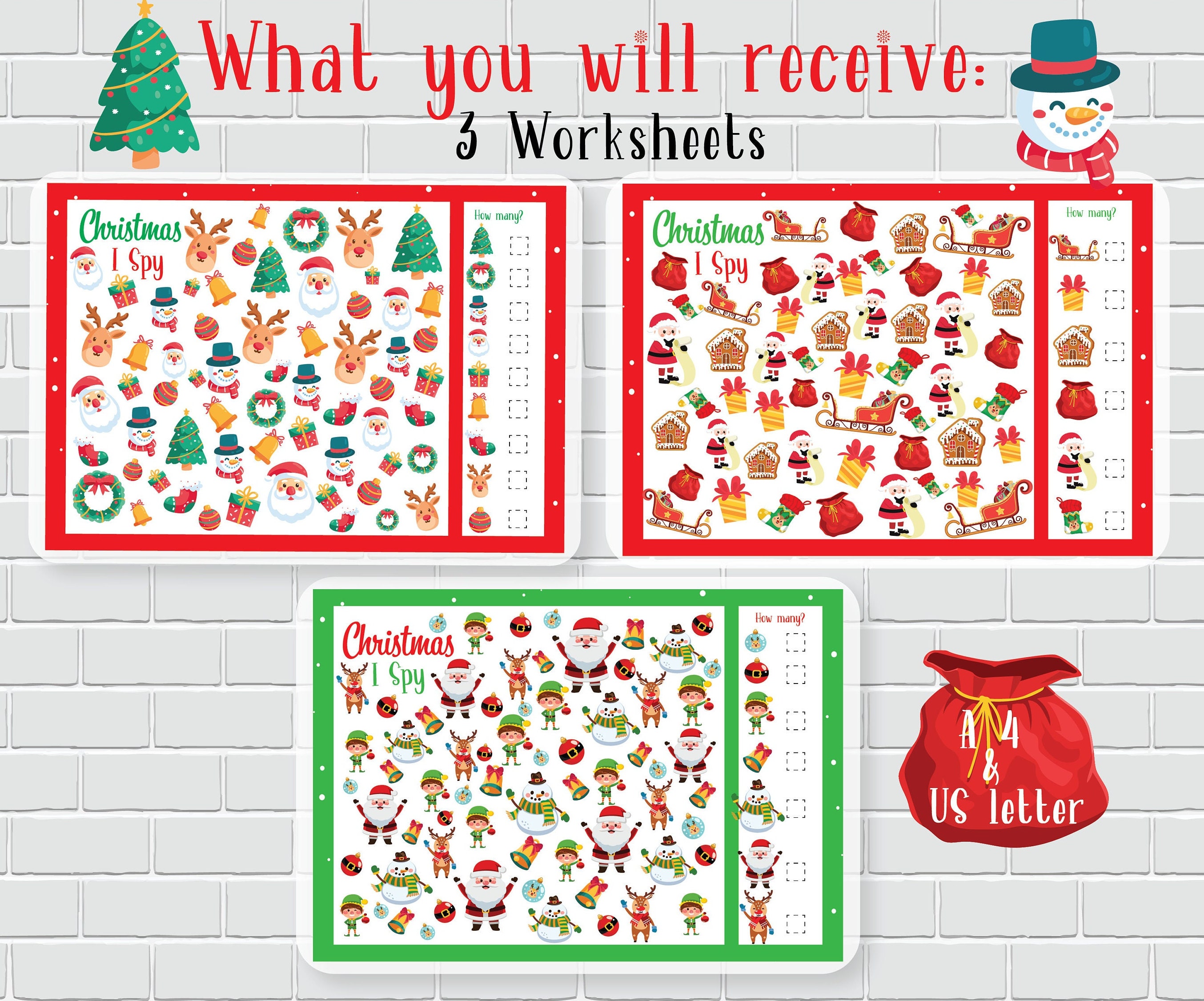 Christmas I Spy Activity for Toddlers, Look and Find Counting Game ...