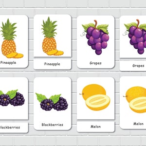 Fruits Three Part Cards, Montessori Flashcards, Homeschool Curriculum ...