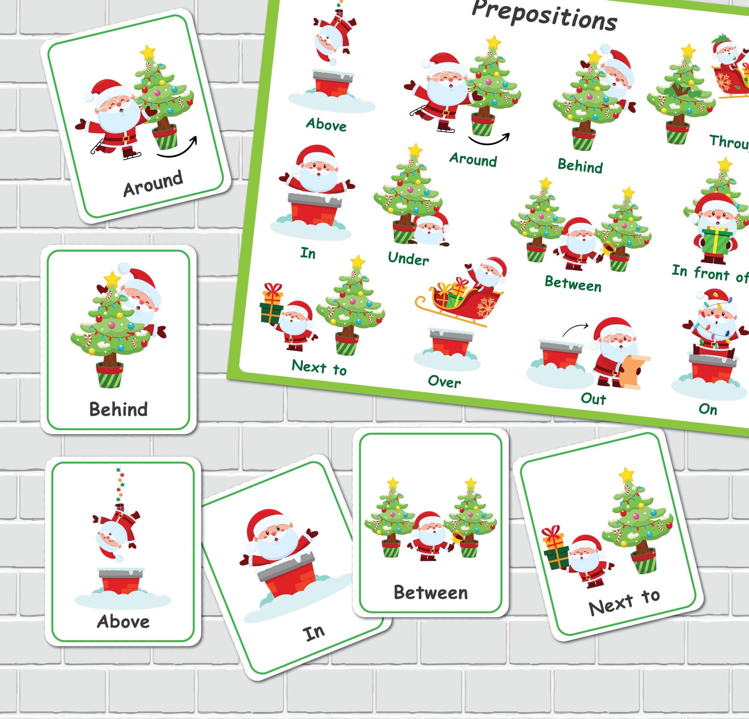 Santa Prepositions Activity: English Learning Poster & Flashcards ...
