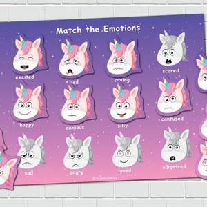 Unicorn Emotions Activity for Kids, Toddler Feelings Matching Activity ...