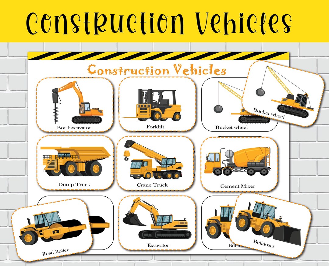 Construction Trucks Matching Activity, Toddler Busy Book Page (digital ...