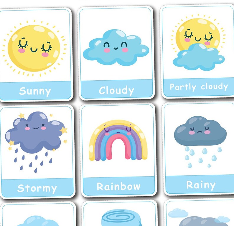 Weather Flashcards Toddler Weather Chart Preschool - Etsy