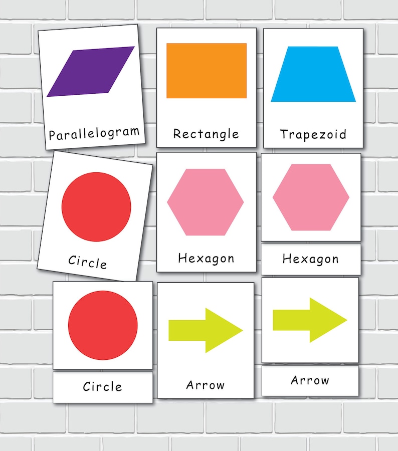 2D Shapes Flashcards, 3 Part Flash Cards, Geometric Shapes, Montessori ...
