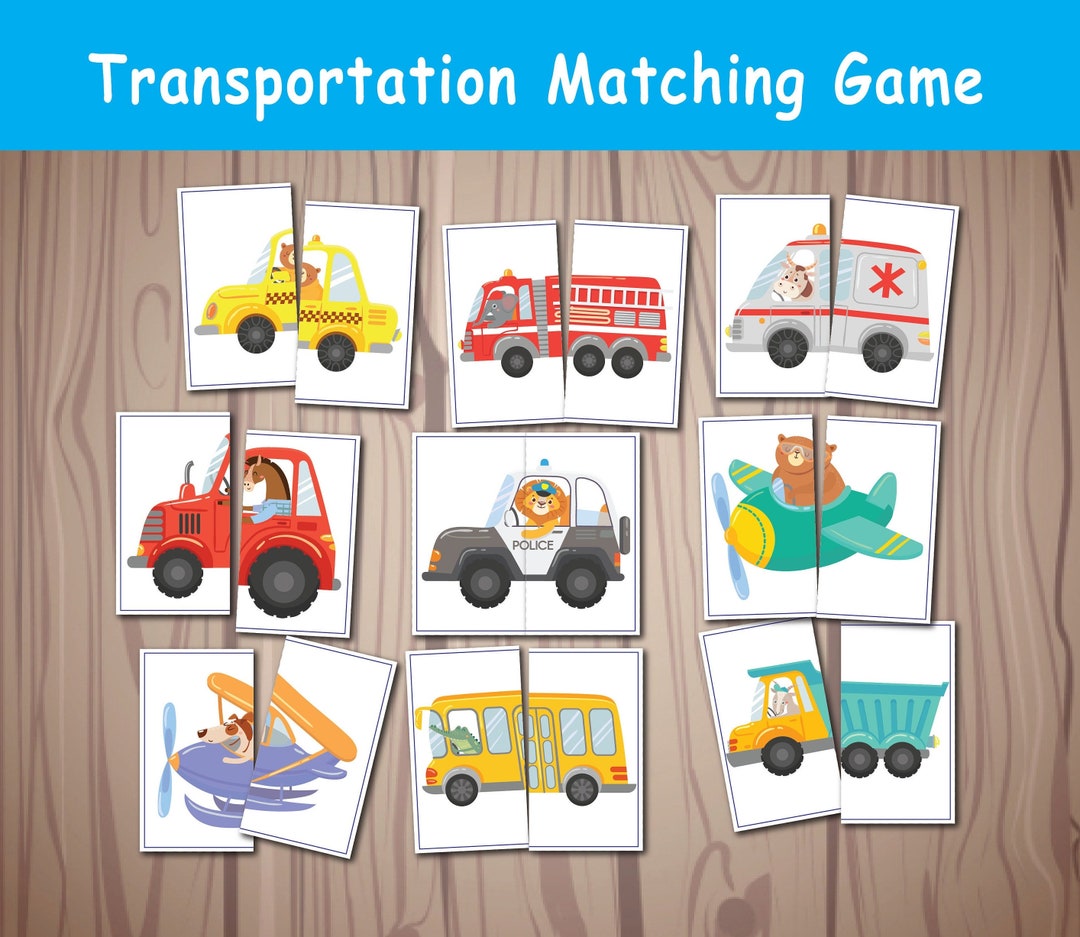 Transportation Matching Game, Symmetry Cards, Toddler Matching Activity ...