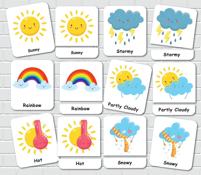 Weather Three Part Flash Cards Toddler Educational - Etsy