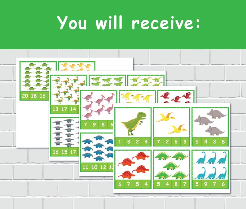 Dinosaurs Clip and Count Cards 1-20 Toddler Counting - Etsy