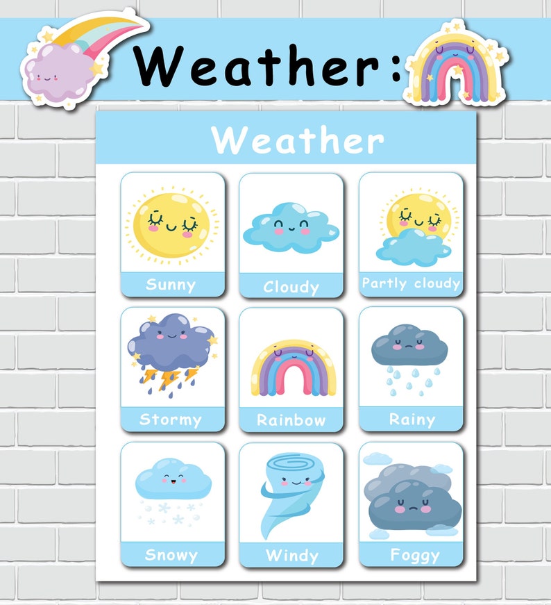 Weather Flashcards Printable Activity Toddler Homeschool - Etsy