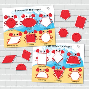 Crab Shape Matching Activity, 2D Shapes, Summer Busy Book Page, File ...