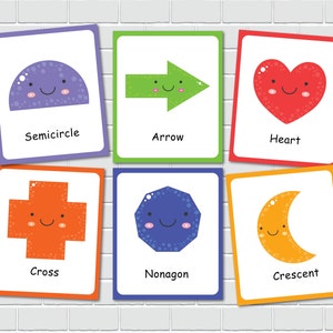 2D Shapes Flash Cards. Preschool Learning Activity. Toddler Geometric ...