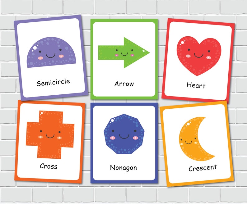 2D Shapes Flash Cards. Preschool Learning Activity. Toddler Geometric ...