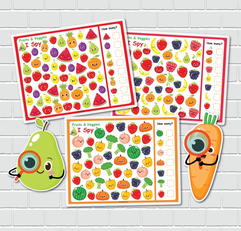 I Spy Fruits and Veggies Printable Activity for Toddlers, Look and Find ...