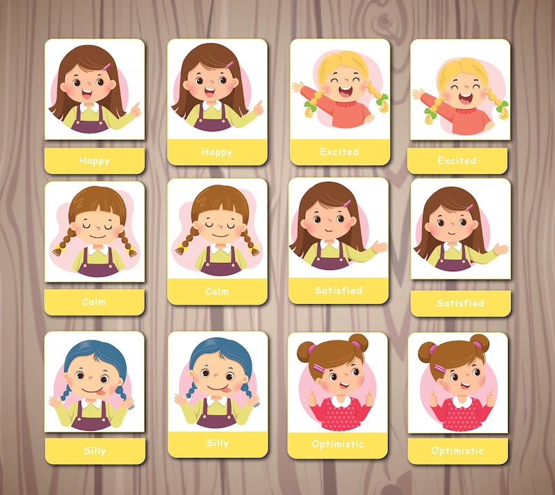 Emotion Flashcards, Girls Feelings Flash Cards, Montessori Printable ...