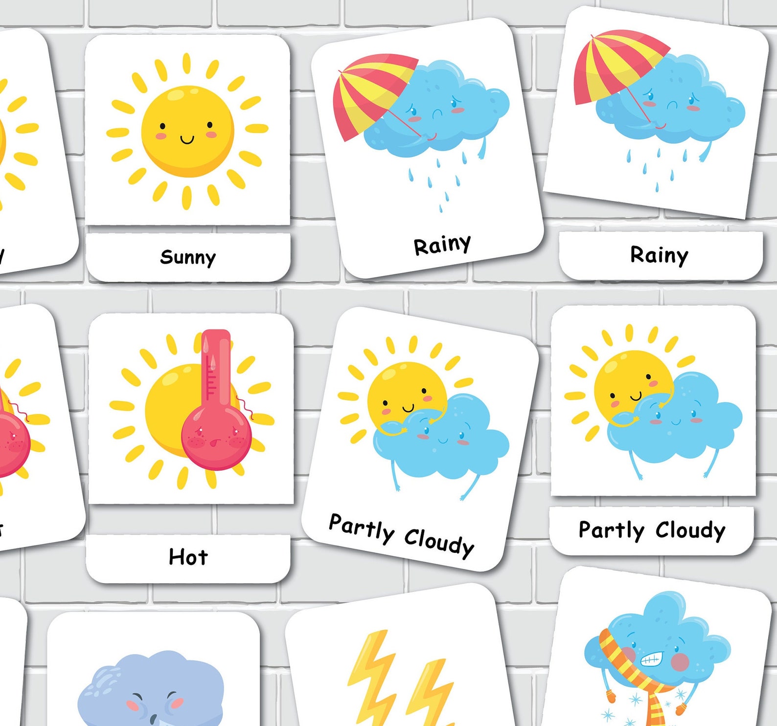 Weather Three Part Flash Cards, Toddler Educational Flashcards ...