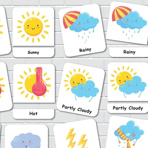 Weather Three Part Flash Cards, Toddler Educational Flashcards ...