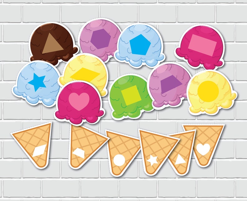 Ice Cream Shapes Matching Activity. Toddlers Sort and Match Game ...