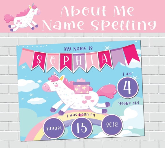 Personalized Unicorn Name Spelling Activity About Me - Etsy