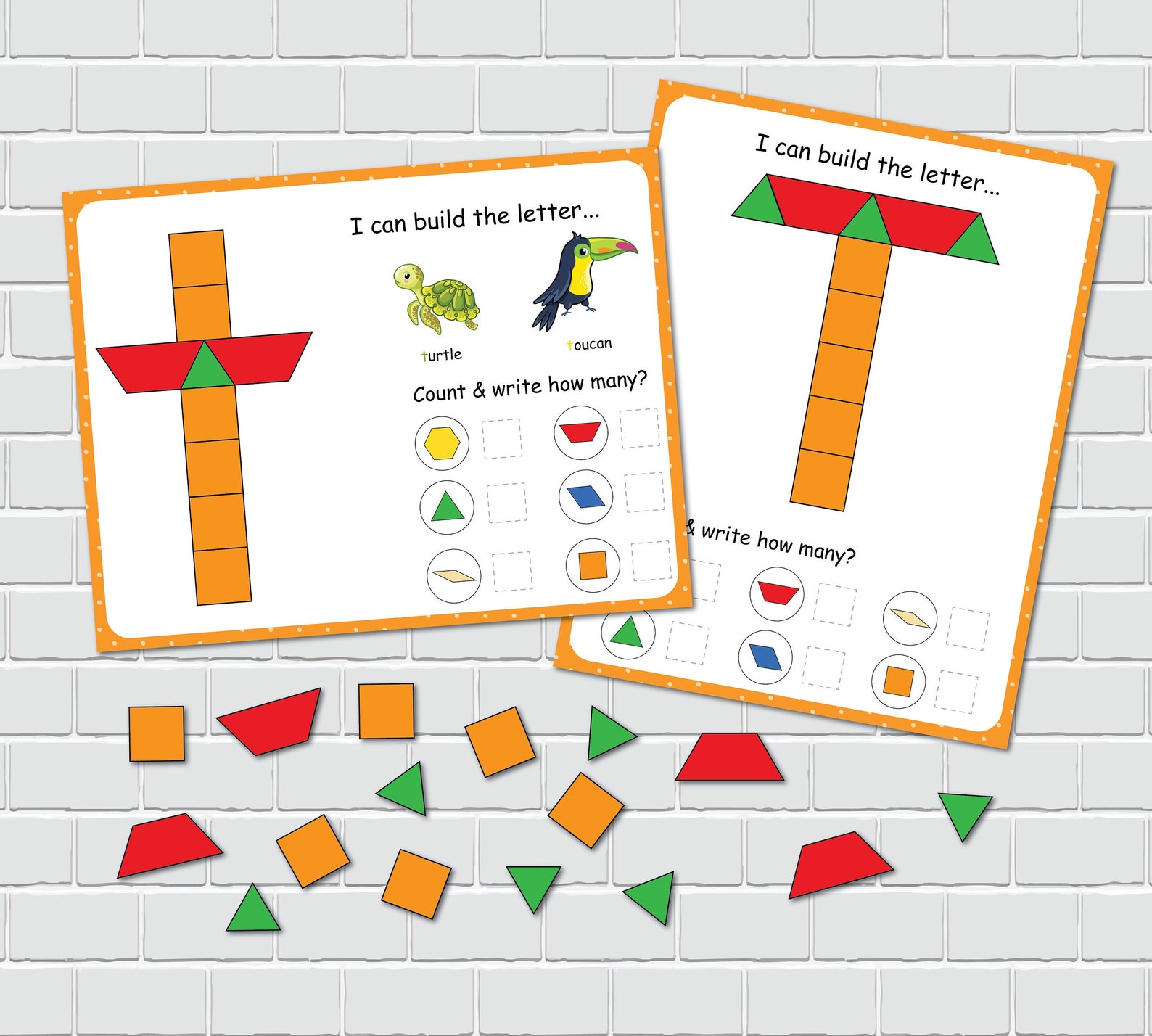 Alphabet Pattern Blocks Activity, STEM Challenge Cards for Preschool ...