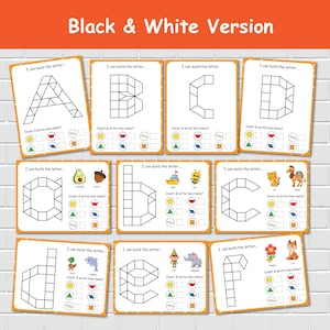 Alphabet Pattern Blocks Activity, STEM Challenge Cards for Preschool ...