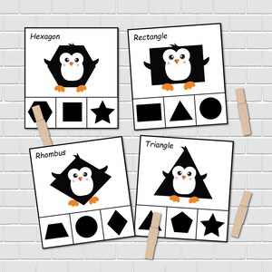 Penguin Shapes Clip Cards, 2D Shapes, Winter Busy Book, File Folder ...