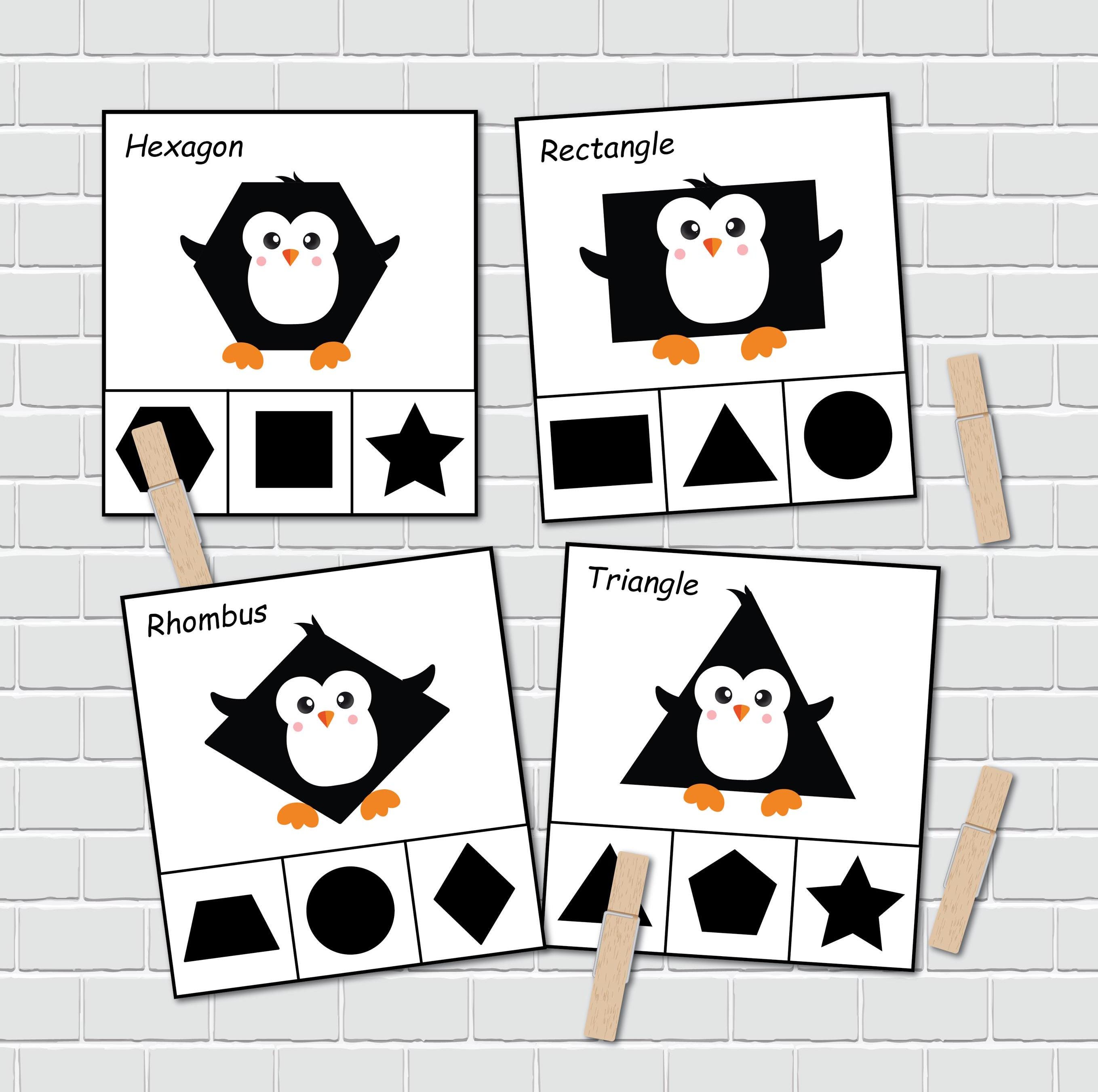 Penguin Shapes Clip Cards, Winter Preschool Learning (digital Download ...