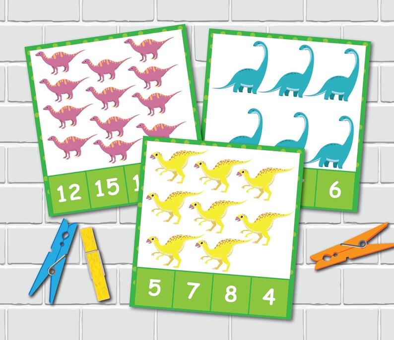 Dinosaurs Clip and Count Cards 1-20 Toddler Counting - Etsy