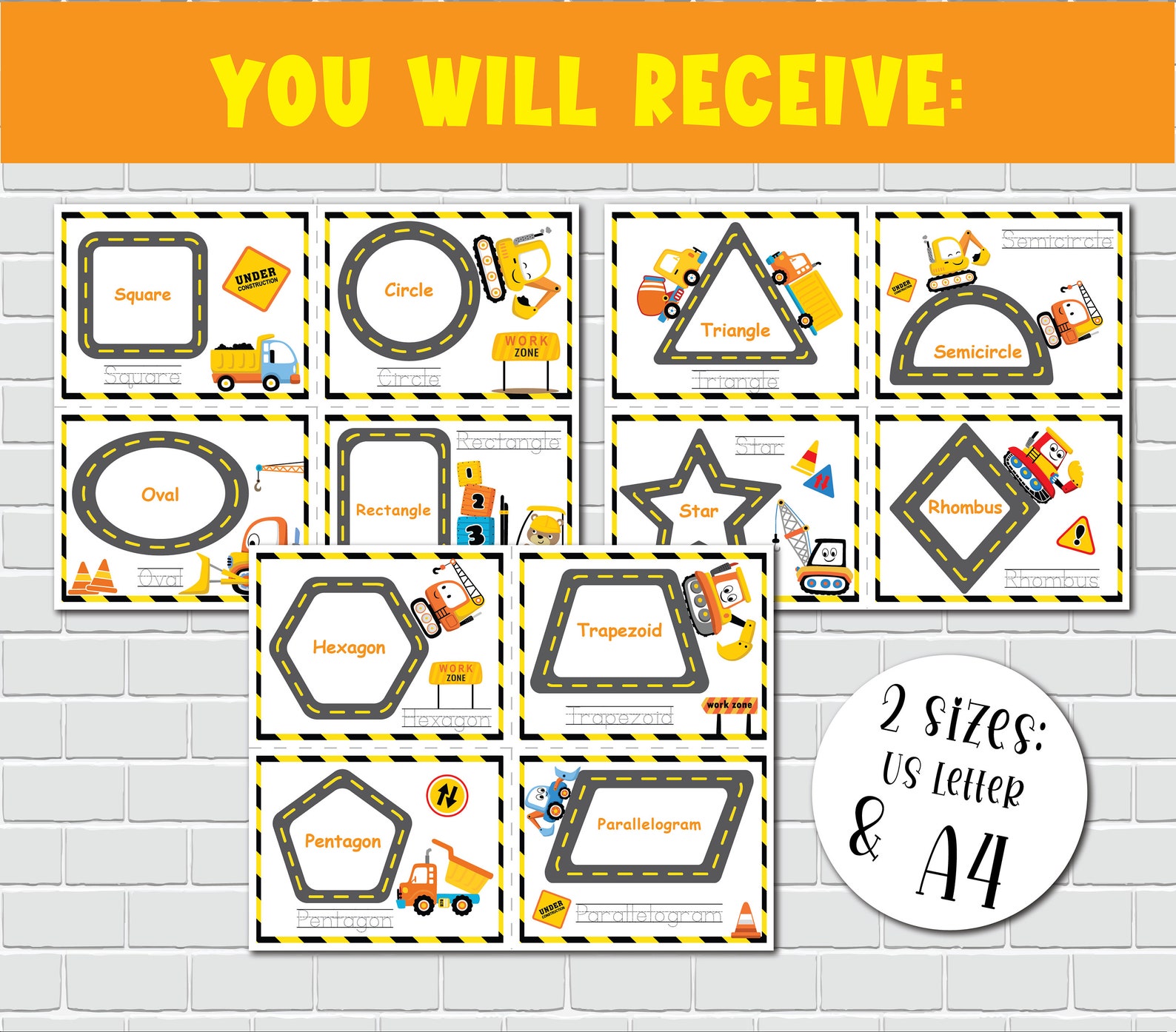 Play Dough Mats Construction Trucks Building Shapes. Printable ...