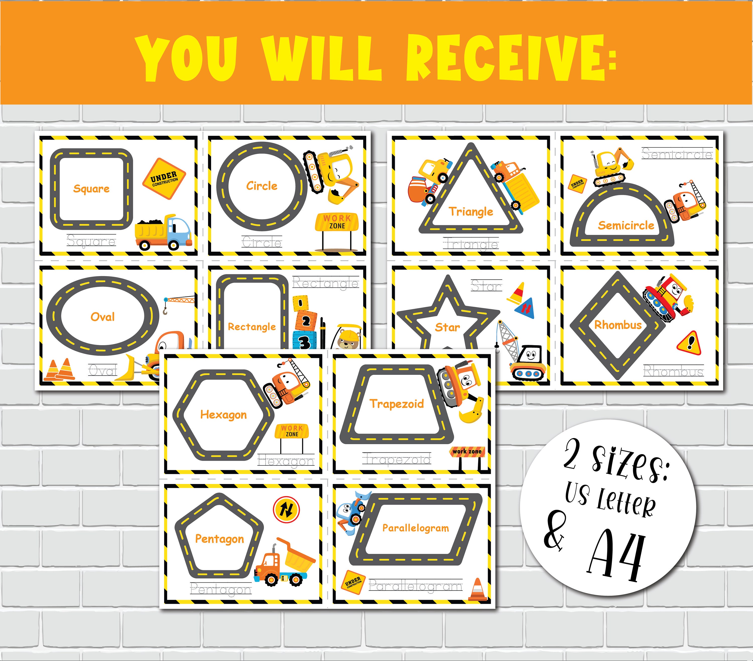 Play Dough Mats Construction Trucks Building Shapes. Printable ...