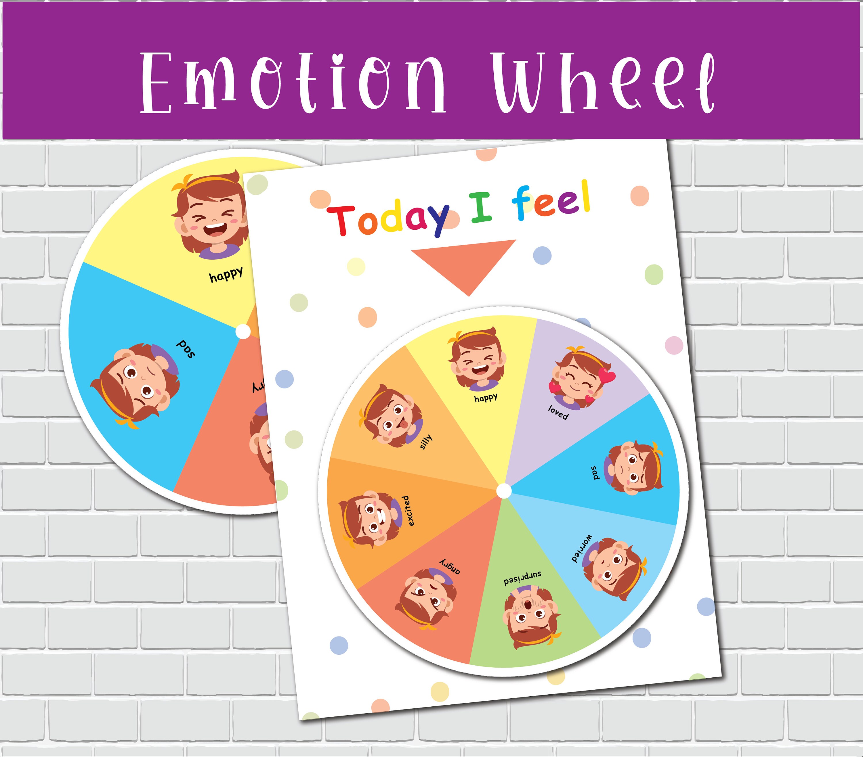 Emotions Wheel Printable Activity for Girls, Kids Feelings, Emotions ...