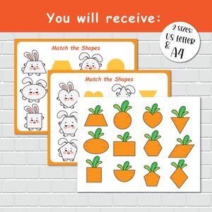 Bunny Shapes Sort and Match Activity, 2D Shapes, Spring Busy Book, File ...