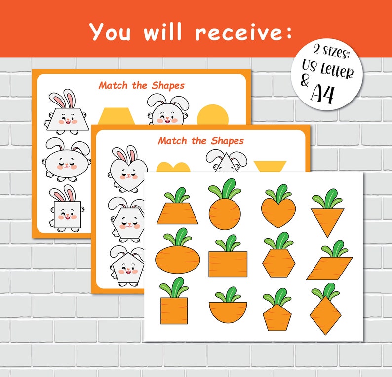 Bunny Shapes Sort and Match Activity, 2D Shapes, Spring Busy Book, File ...