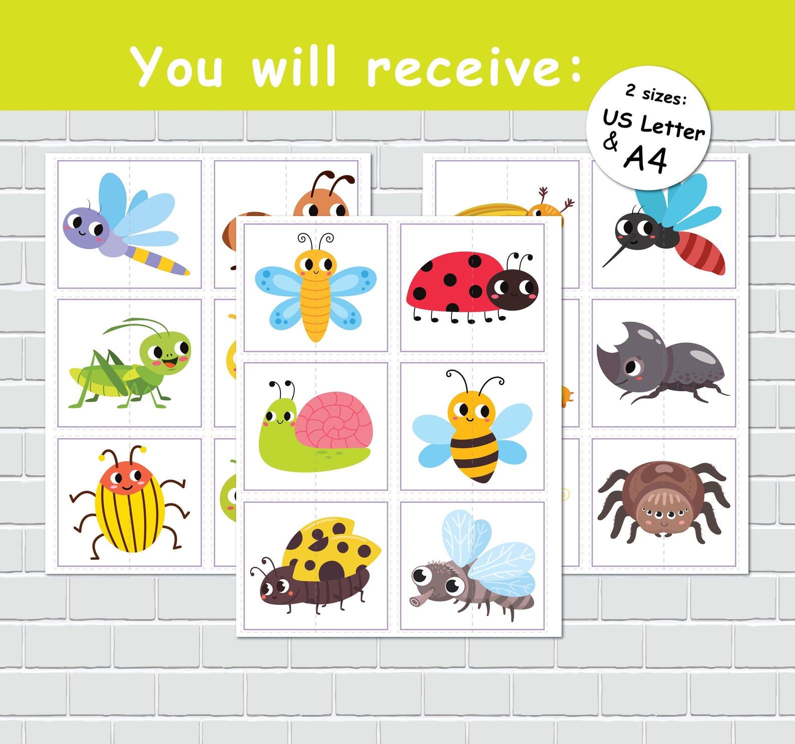 Bugs Matching Game, Symmetry Cards, Toddler Matching Activity ...
