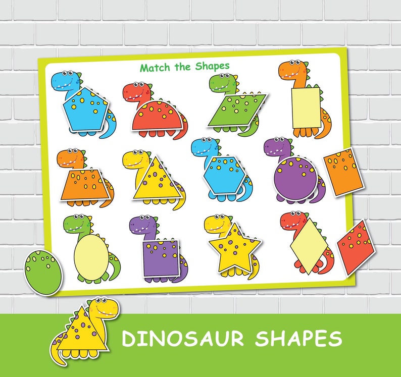 Dinosaur Shape Matching Game, 2D Shapes, Toddler Learning Activity ...