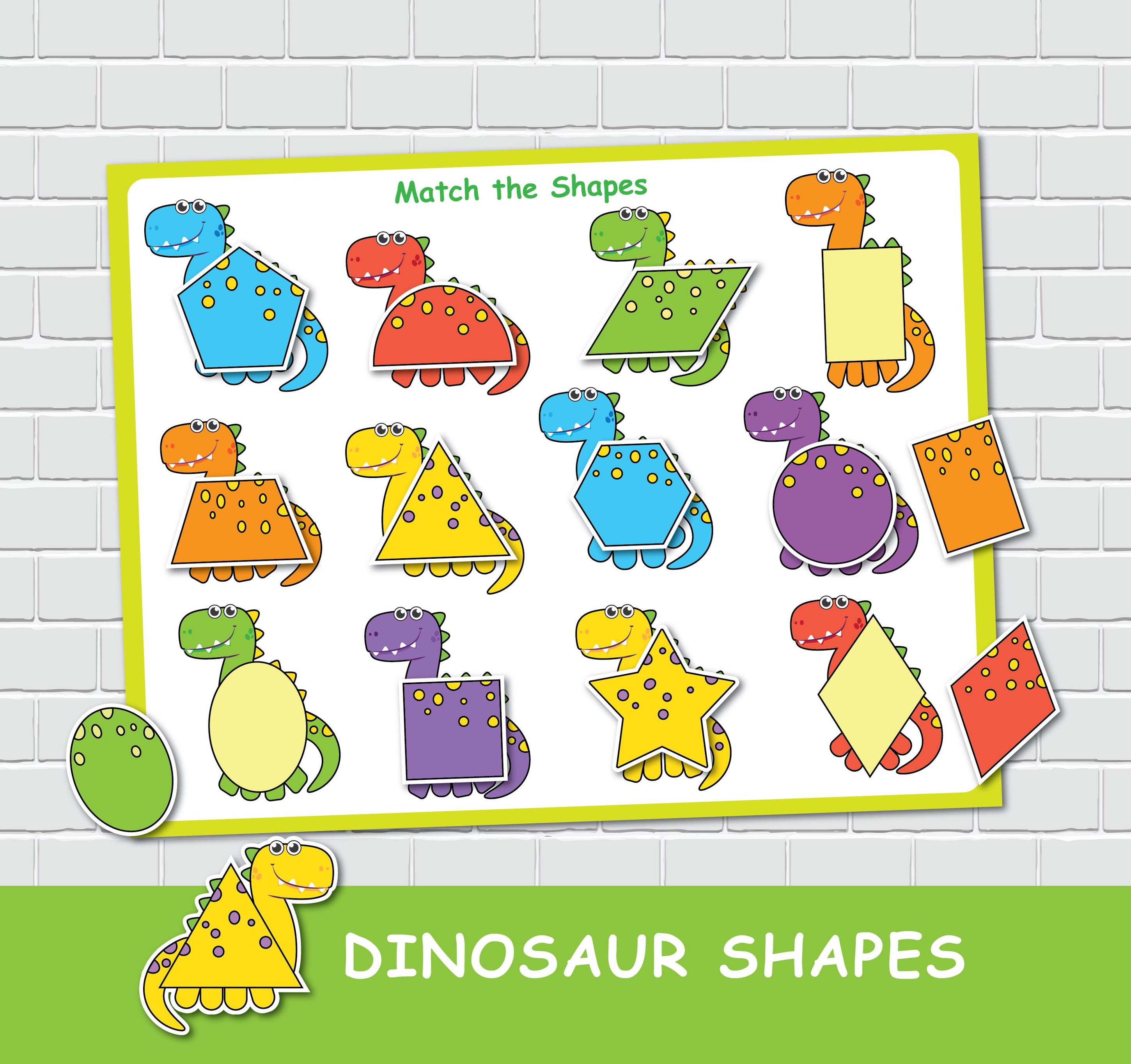 Dinosaur Shape Matching Game, 2D Shapes, Toddler Learning Activity ...