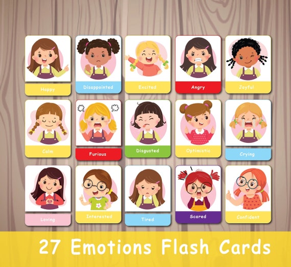 Emotion Flashcards Girls Feelings Flash Cards Montessori - Etsy